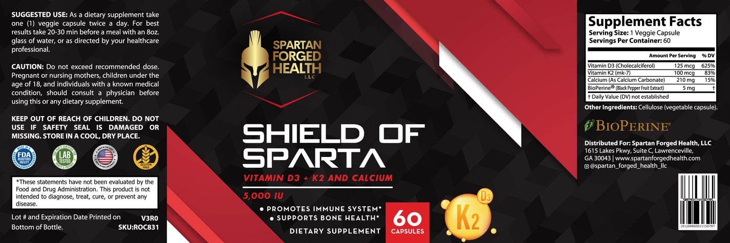 Shield of Sparta: Vitamin D3, K2, and Calcium – Spartan Forged Health